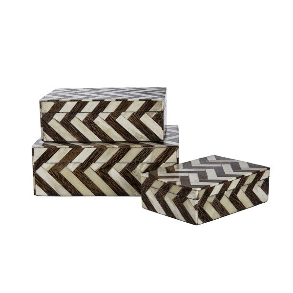 Zig Zag Bone Inlay Boxes s/3 | Casalife Furniture | Toronto